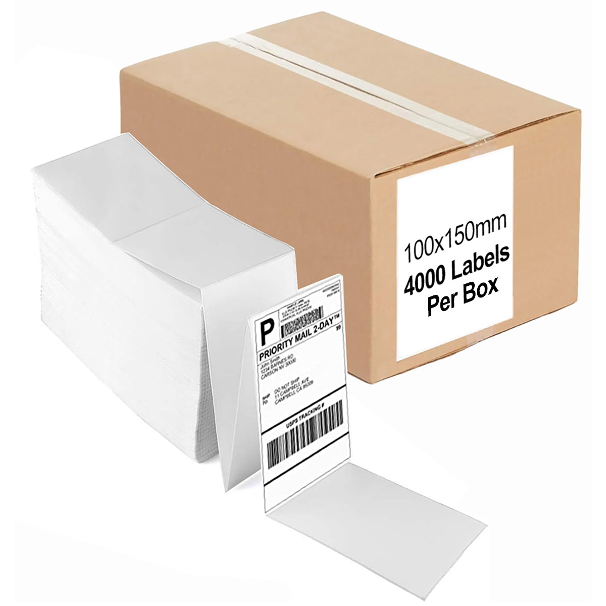 Direct Thermal 100mm X 150mm Fanfold Labels White Perforated Permanent