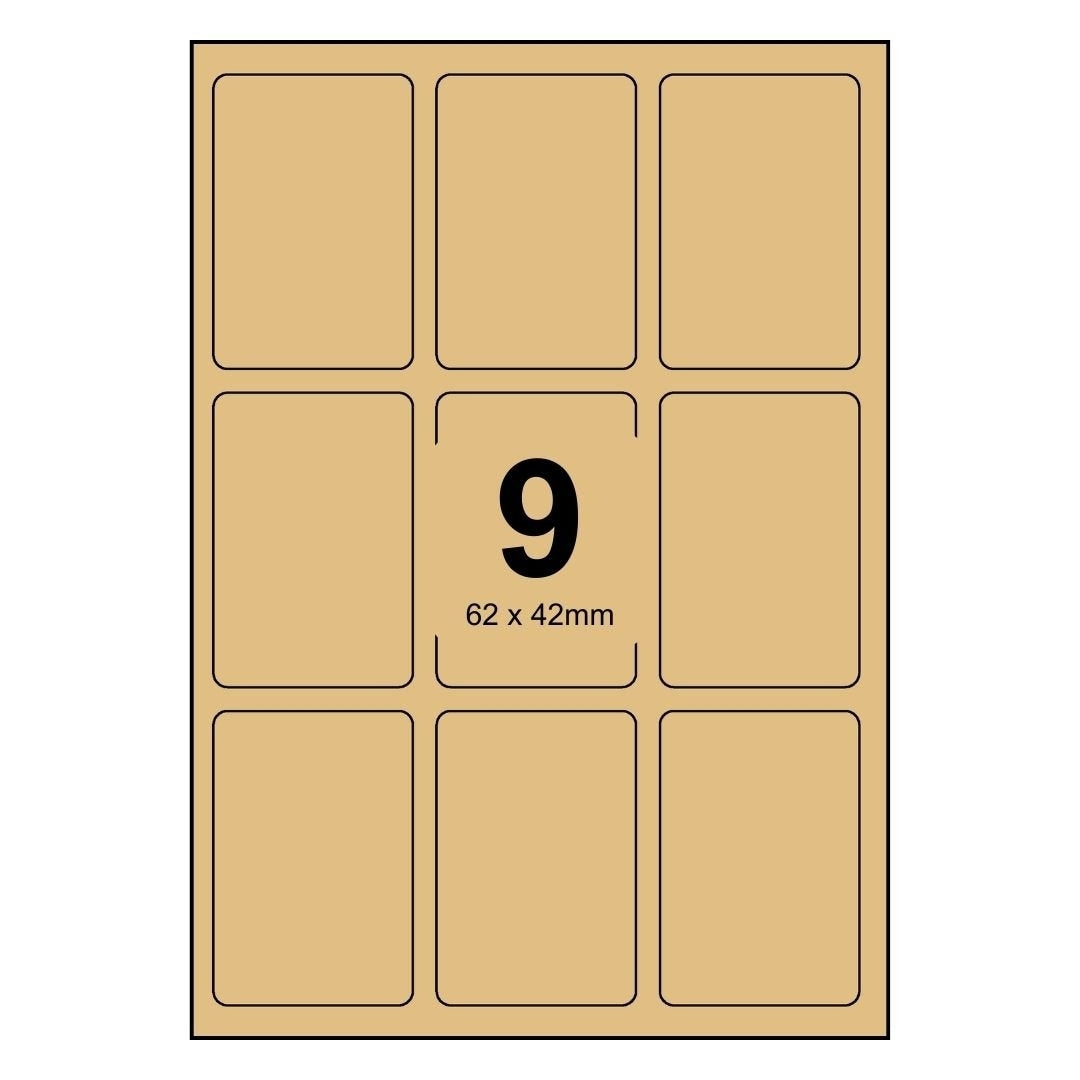 6 Sheets Kraft Brown Paper Laser Inkjet Sticker Labels 62 x 42mm - 9 L