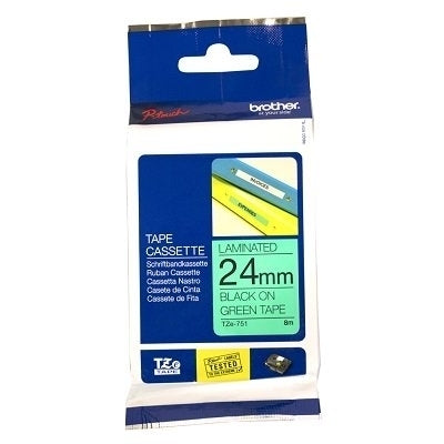 5 x Original Brother TZe-751 TZe751 24mm Black Text on Green Laminated