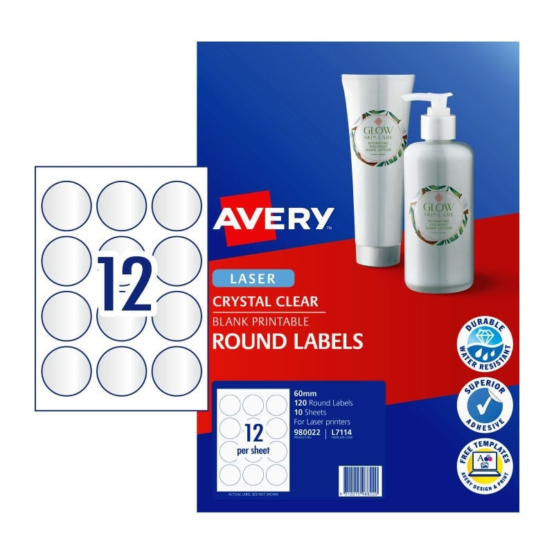 Avery #980022 Crystal Clear Laser Round Labels 12UP 60mm - (120 Labels