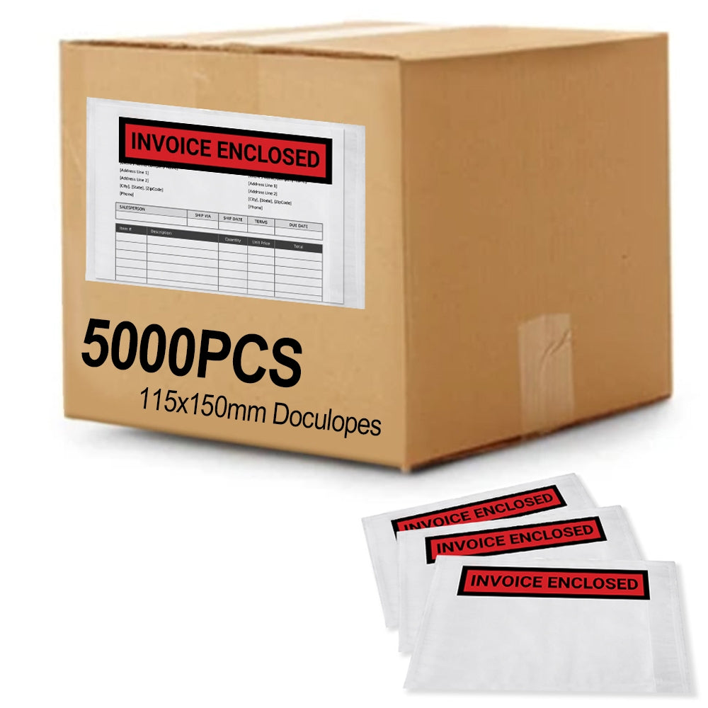 5000PCS 'INVOICE ENCLOSED' 115mm x 150mm Doculopes Sticker Pouch Docum