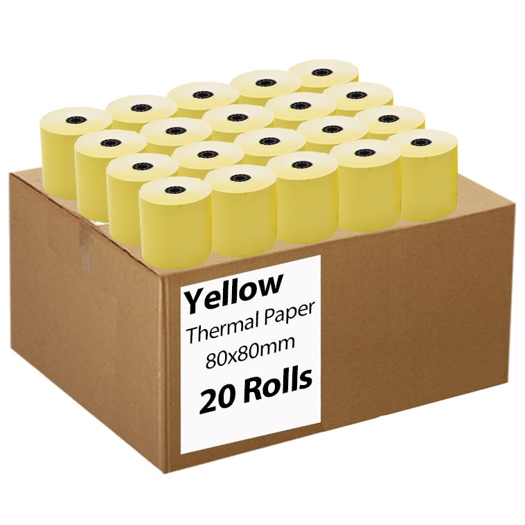 20 Rolls 80x80mm Thermal Paper Cash Register Receipt Roll - Yellow